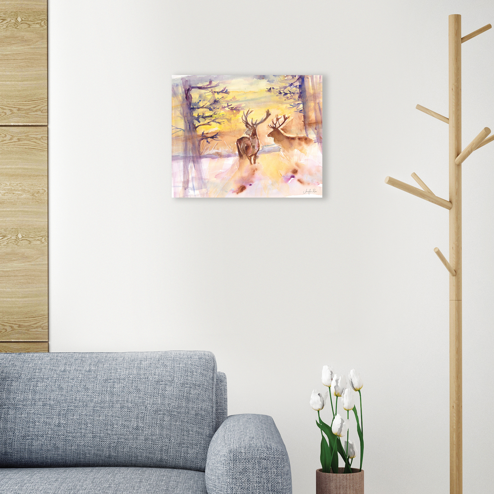 Jennifer Rose (Stag Winter Sunset) Canvas Print | The Art Group